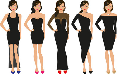 Collection of girls in luxury evening outfits Vector Image