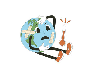 Earth hurt retro mascot sick planet cartoon Vector Image