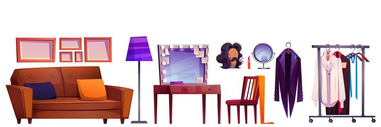 Backstage makeup room in theater interior set Vector Image