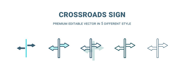 Crossroad icon in 5 different style outline Vector Image