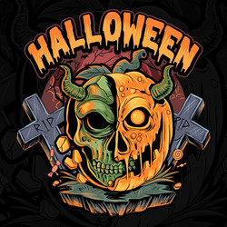 Spooky Halloween Skull Pumpkin Royalty Free Vector Image