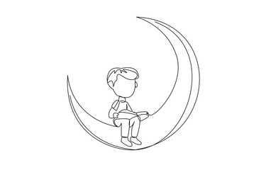Single continuous line drawing boy sitting Vector Image