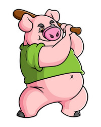 Large pig is playing baseball and going to throw Vector Image
