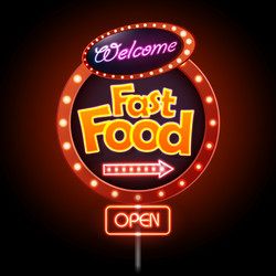 Food delivery neon sign smartphone in hands Vector Image