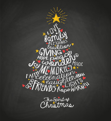 Handwritten christmas card word cloud tree design Vector Image