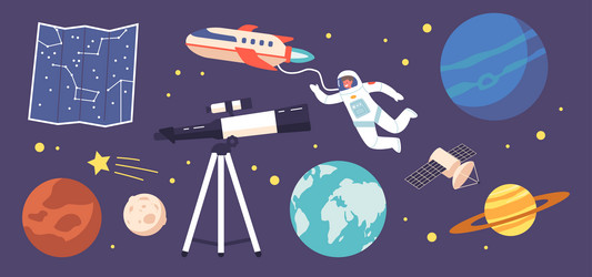 Astronomy science learning concept with telescope Vector Image