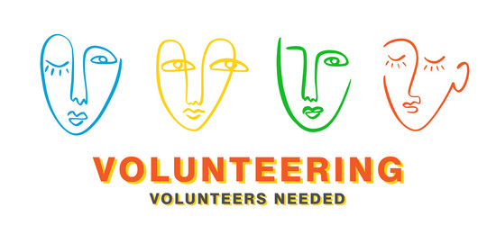 Volunteering concept volunteers one line faces Vector Image