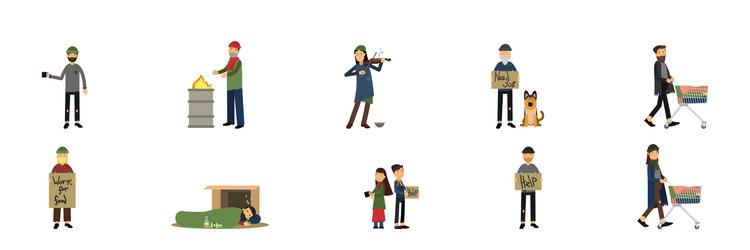 Homeless people characters in rags begging Vector Image