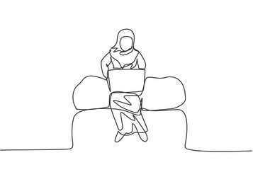 Single continuous line drawing of young arabian Vector Image