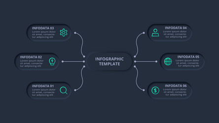 Neumorphic flowchart dark infographic creative Vector Image