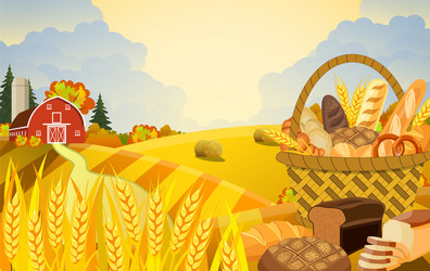 Cartoon beautiful fall farm scene Royalty Free Vector Image