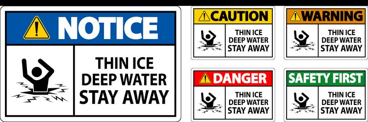 Safety first sign thin ice deep water stay away Vector Image