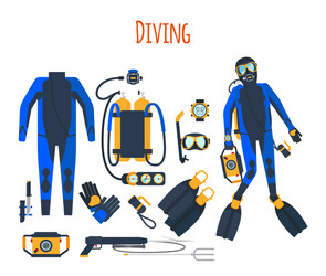 Set of diving equipment scuba gear Royalty Free Vector Image