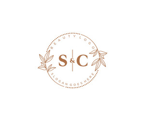 Initial sc letters floral frames botanical Vector Image