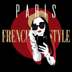 Typical french woman in red beret and striped t Vector Image