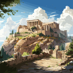 Acropolis hand-drawn comic doodle Royalty Free Vector Image