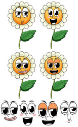 Cartoon flowers faces smiled character Royalty Free Vector