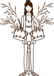 Silhouette woman with timpani on white Royalty Free Vector