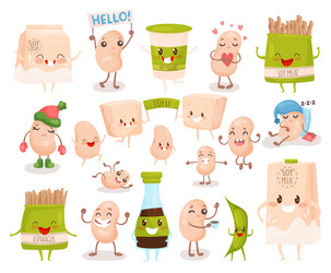 Funny soy bean character lying on its back cute Vector Image