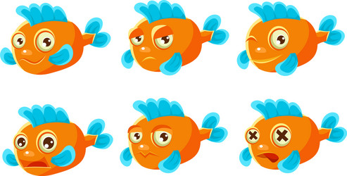 Funny orange fish with different emotions set Vector Image