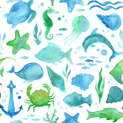 Seamless watercolor fish pattern Royalty Free Vector Image