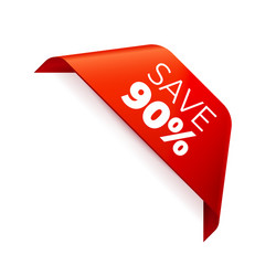 Red banner left bookmark save 90 percent Vector Image