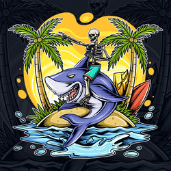 Skull swimming with sharks in the sea Royalty Free Vector