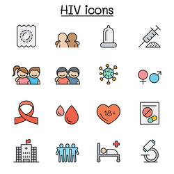 Aids hiv color line icon set Royalty Free Vector Image