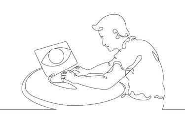 Eye on laptop screen open all-seeing Royalty Free Vector