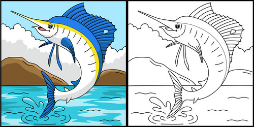Dot to sailfish coloring page for kids Royalty Free Vector