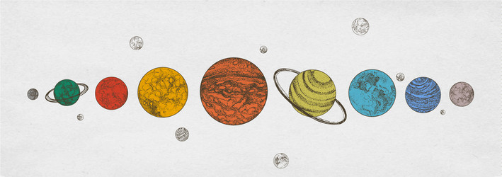 Planets lined up in row solar system drawn Vector Image