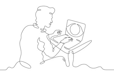 Eye on laptop screen open all-seeing Royalty Free Vector