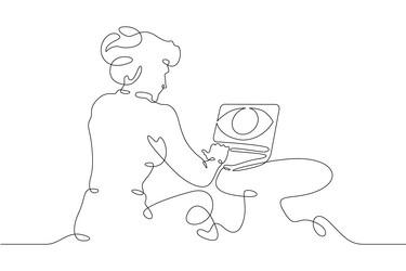 Eye on laptop screen open all-seeing Royalty Free Vector