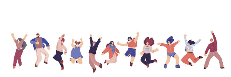 Young people jump jumping teenagers group happy Vector Image