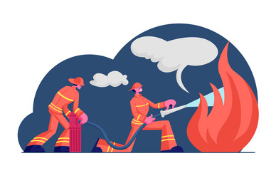 Flat fire fighting man puts out Royalty Free Vector Image