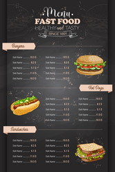 Fast food menu with price list Royalty Free Vector Image