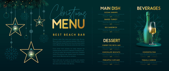 Restaurant christmas menu design with champagne Vector Image