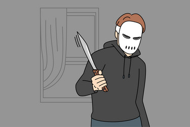 Thief in mask with knife at robbery Royalty Free Vector
