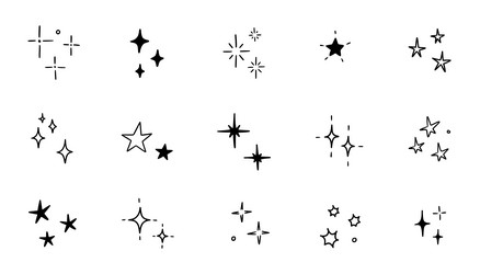 Hand drawn star sparkle shine of doodle set star Vector Image