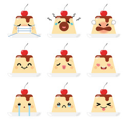 Set of cute cartoon pudding topped with cherry Vector Image