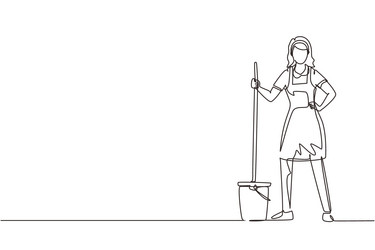 Single one line drawing woman with buckets Vector Image