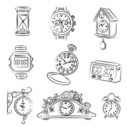 Watches and clock icons set Royalty Free Vector Image