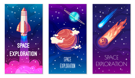 Space posters with funny characters starry galaxy Vector Image