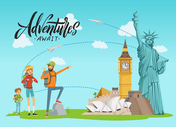 Torist world travel cartoon concept with famous Vector Image