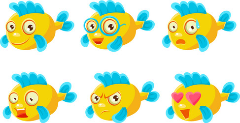 Funny orange fish with different emotions set Vector Image