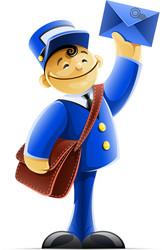 Mail cartoon carrier with bag and letter Vector Image