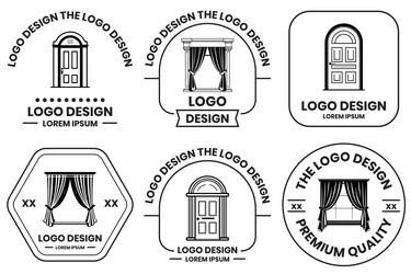 Door and window logo in flat line art style Vector Image