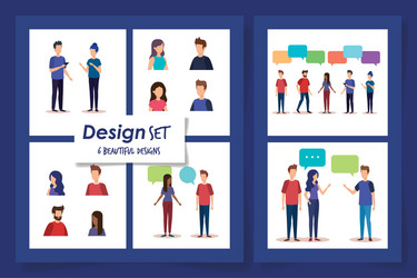 Bundle with set designs young people talking Vector Image
