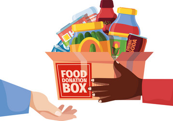 Hands reaching towards box with food Royalty Free Vector