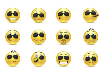 Emoji emoticons symbols icons color set Royalty Free Vector